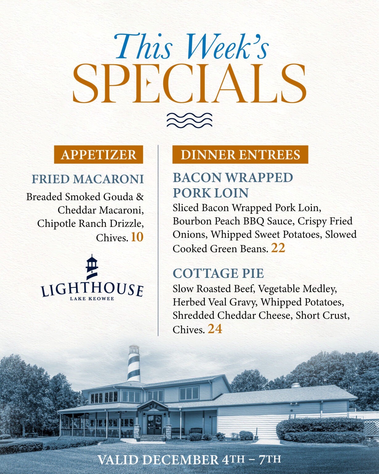 Menus - Lighthouse Lake Keowee